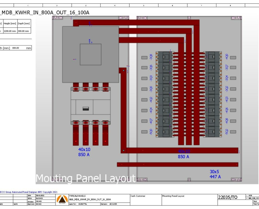 Typical ABB KWHR MDB Panel Incomer up to 800A Adjustable outgoing 16x ...