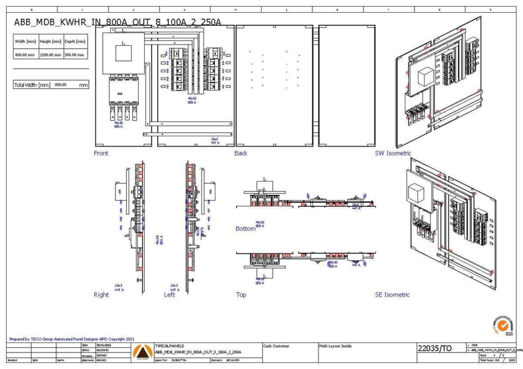 Typical ABB KWHR MDB Panel Incomer up to 800A Adjutable outgoing 8x up ...