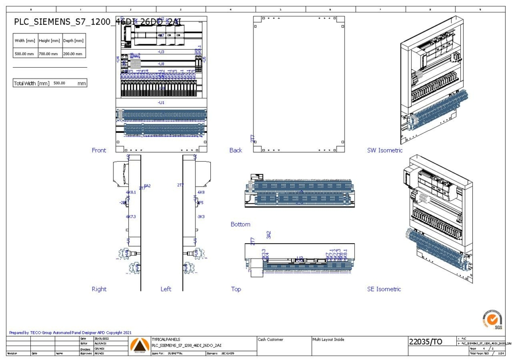 Typical Siemens S7-1200 PLC Panel 46DI/26DO/2AI with protection ...