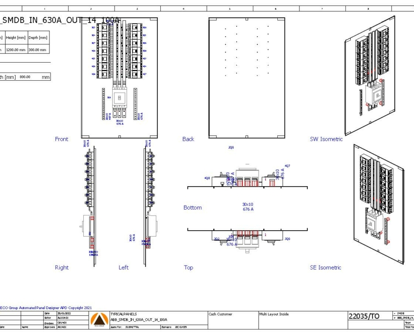 Typical ABB SMDB Panel Incomer up to 630A Adjustable outgoing 14x up to ...