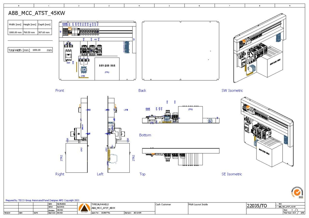 Typical ABB Motor Control Center Panel Incomer MCCB 100A AUTO ...