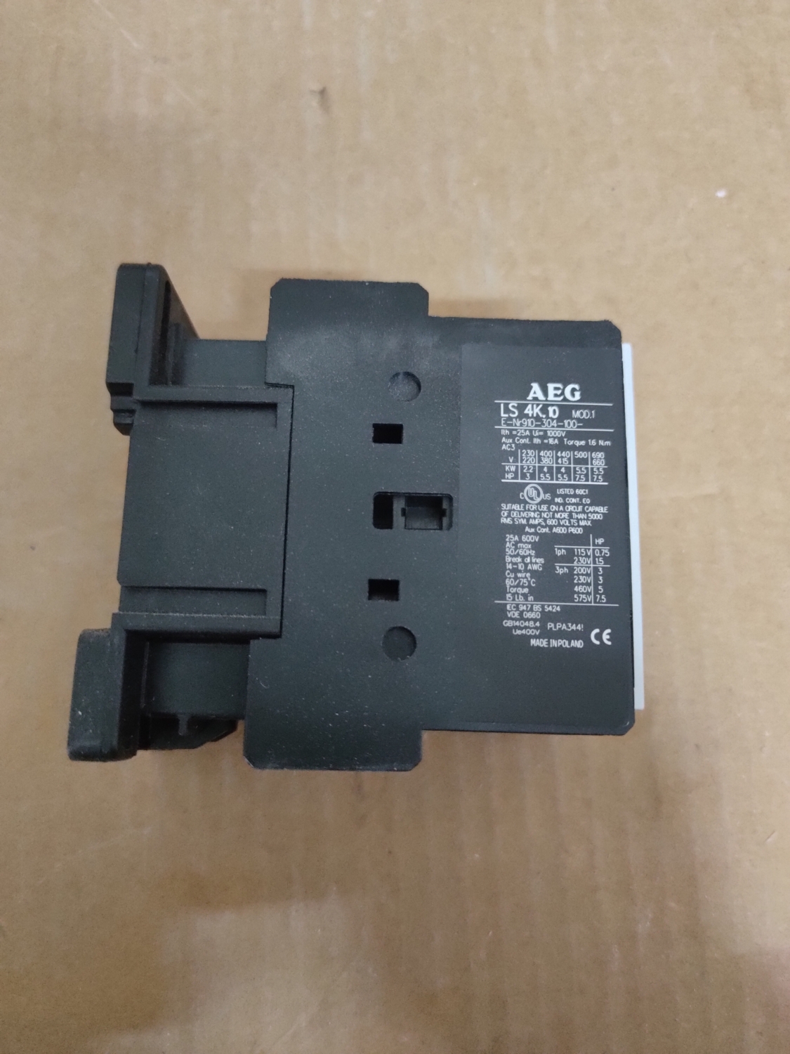 910-304-100 AEG LS4K.10 Contactor, 4kW @AC-3, 1NO Auxiliary Contact, Coil 220-230V 50Hz 277 60Hz ...