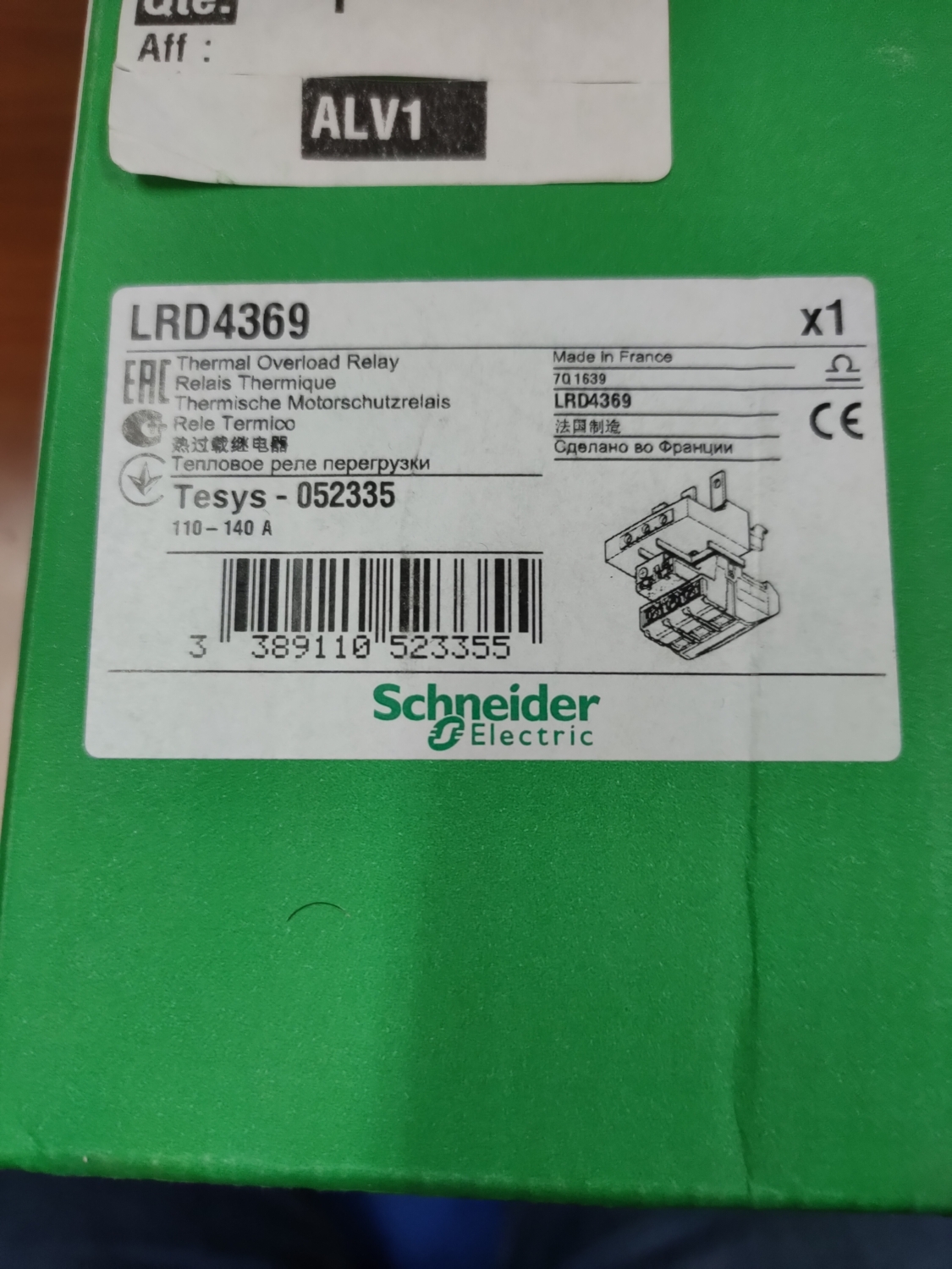 LRD4369 Schneider thermal overload relays, TeSys Deca, 110…140A, class ...