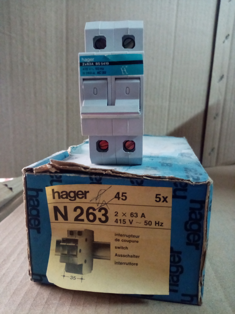 N263 Hager 2-pole Isolater Switch 63A Din Rail mounted - Panels and ...