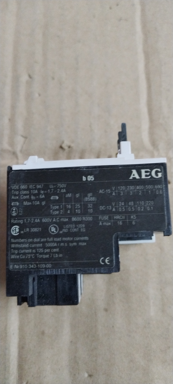 910-343-106 AEG b05 1.7-2.4A Thermal Overload Relay UL Listed - Panels and Parts Shopping