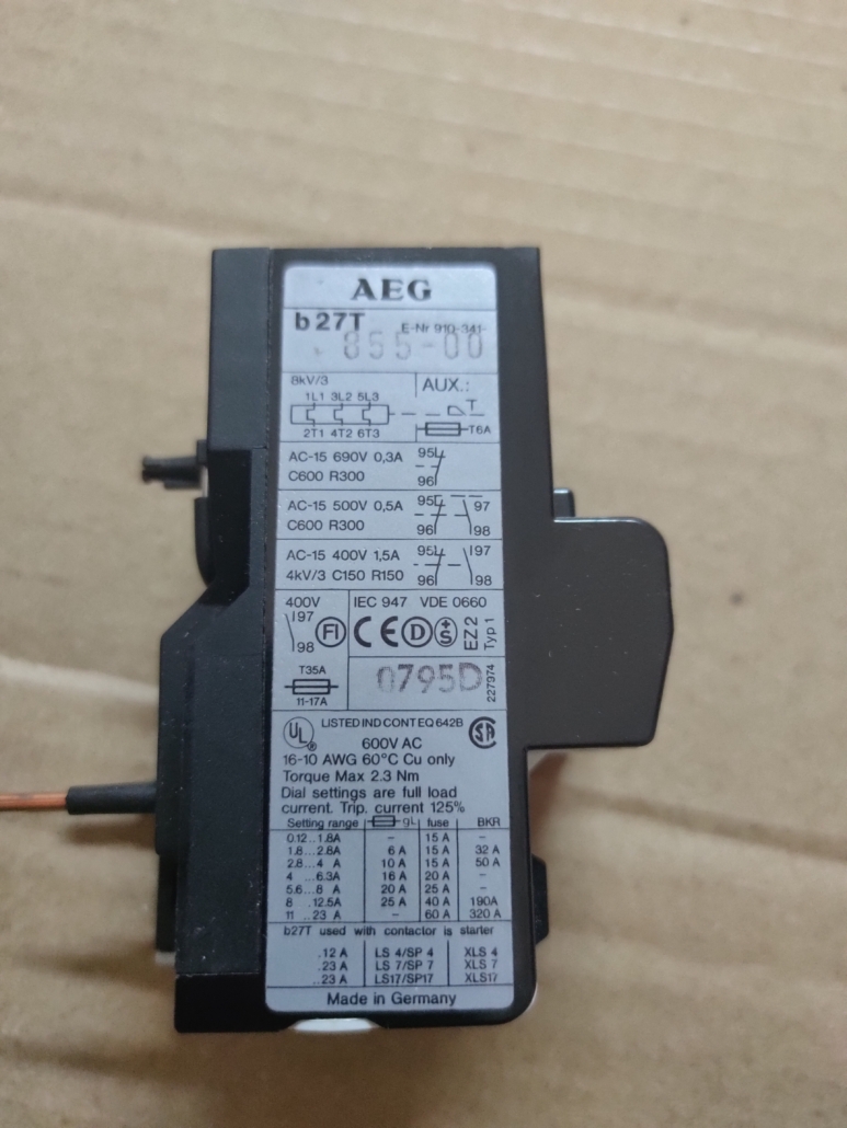 910-341-855 AEG b27T 5-7A Thermal Overload Relay | Panels and Parts Shopping
