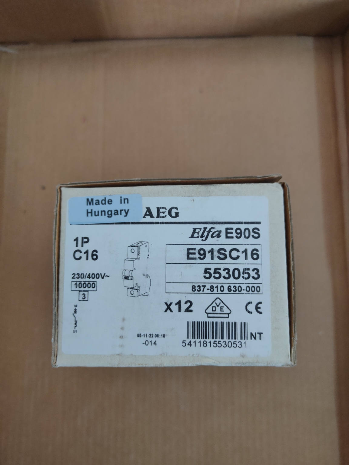 837-810-630-000 AEG Elfa E90S E91SC16 16A 10kA 1-pole Circuit Breaker ...