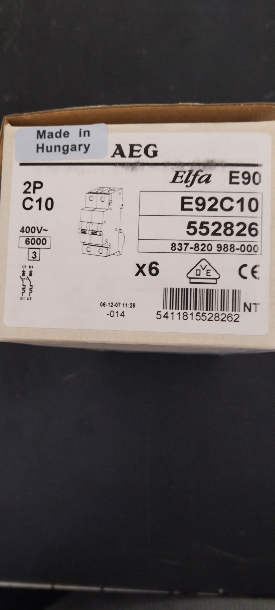 552826 AEG Elfa E92C10 10A 6kA 2-pole Circuit Breaker - Panels and Parts Shopping