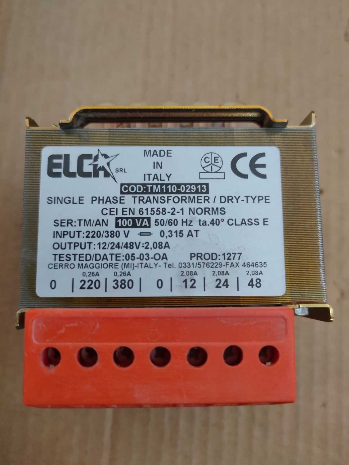 TM110-02913 ELCA 100VA Transformer Input 220/380 Output 12/24/48 5060Hz ...