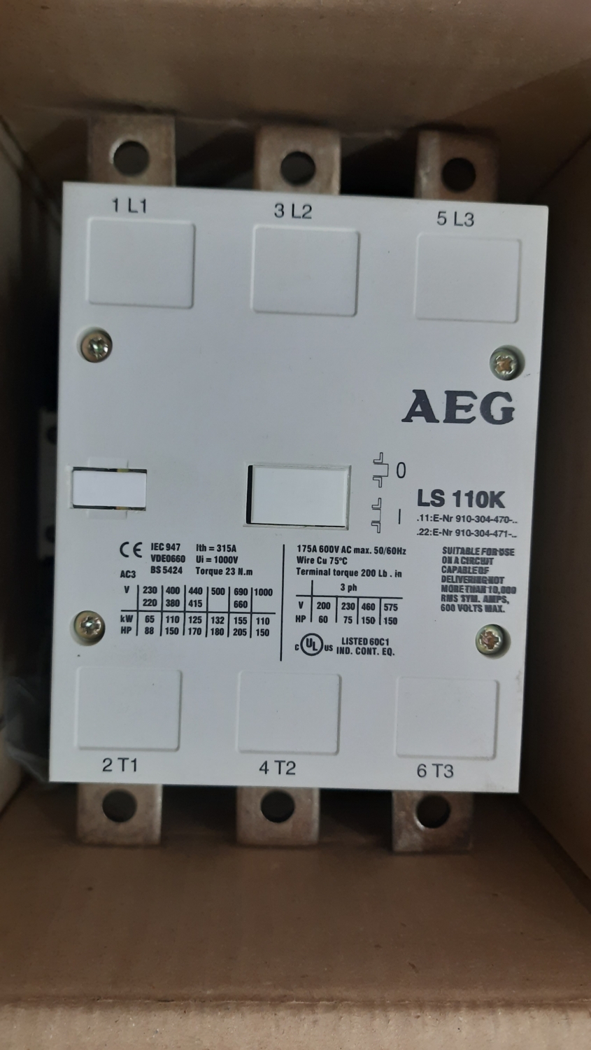 910-304-471-00 AEG LS110K.22 Contactor, 110kW @AC-3, 3-pole, Coil 220-230V 50Hz, 277V 60Hz ...