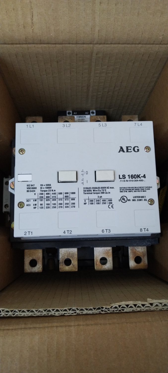 910-304-495-44 AEG LS160K-4.11 Contactor, 160kW @AC-3, 4-pole, Coil 220-250V AC/DC 50/60Hz ...