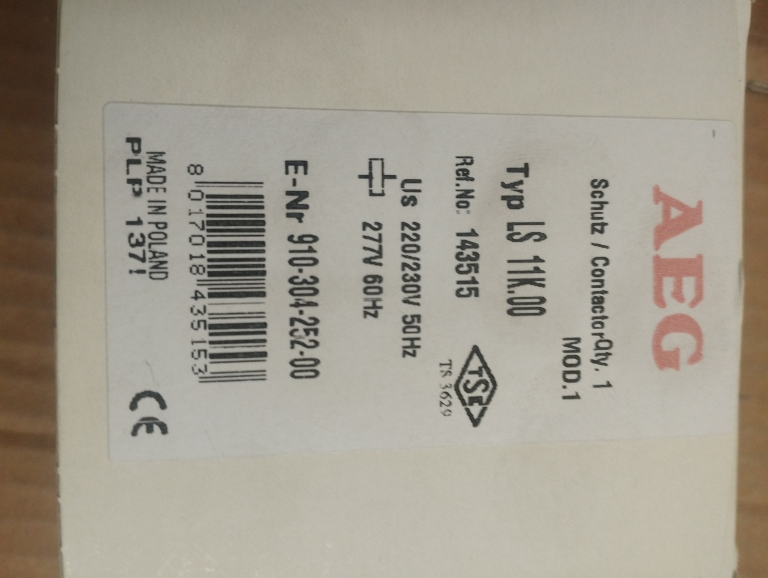 910-304-252-00 AEG LS11K.00 Contactor, 11kW @AC-3, 3-pole, Coil 220 ...