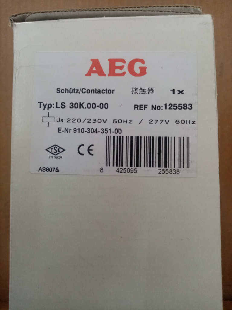 910-304-351-00 AEG LS30K.00 Contactor, 30kW @AC-3, 3-pole, Coil 220 ...
