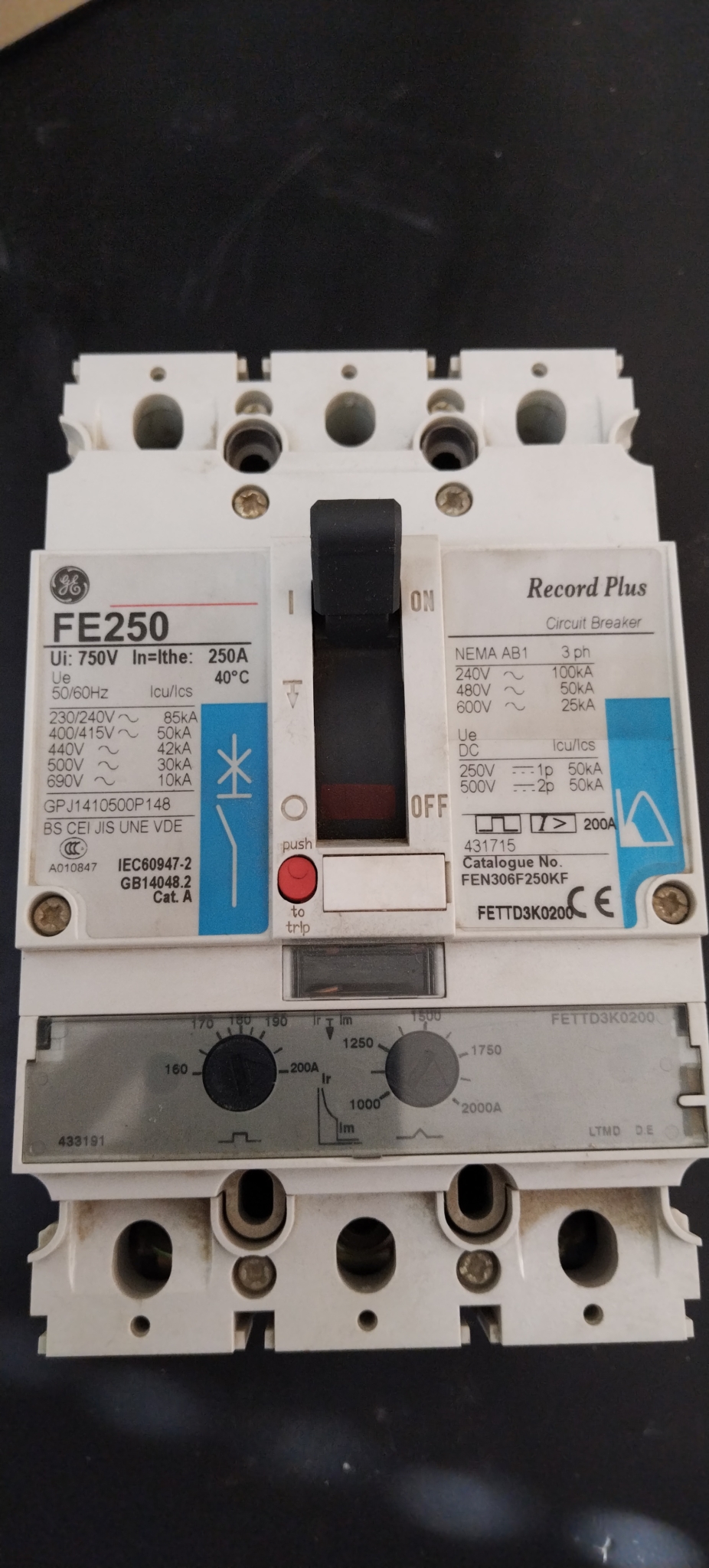431715 GE FEN306F250KF 250A 50kA 3-pole Circuit Breaker - Panels and ...