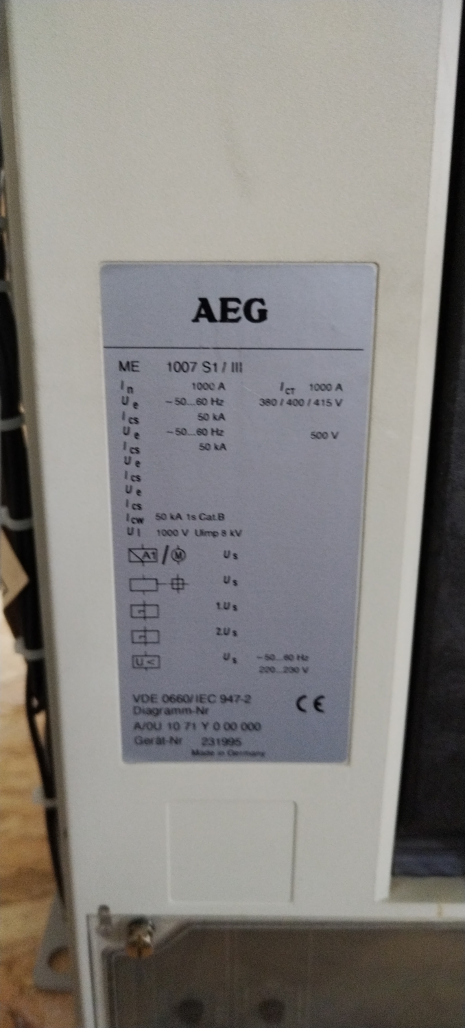 ME1007S1/III AEG ME07 1000A 3-pole 50kA Air Circuit Breaker - Panels ...