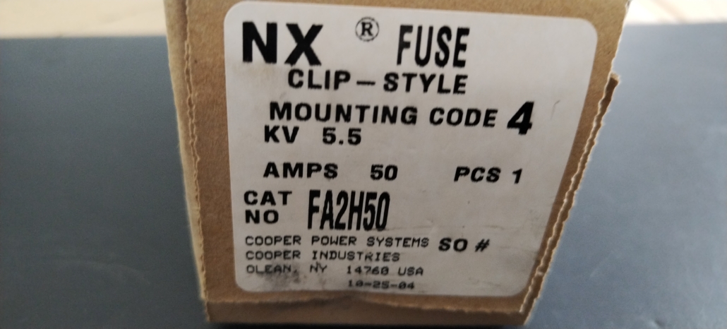 FA2H50 COOPER Power System NX Fuse 50 Amp, 5.5kV Max, 50kA Mounting ...