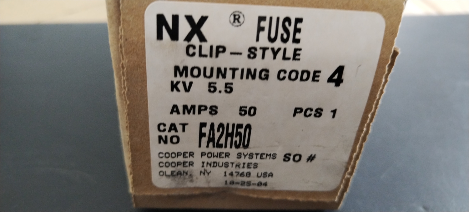 FA2H50 COOPER Power System NX Fuse 50 Amp, 5.5kV Max, 50kA Mounting Code 4 - Panels and Parts ...