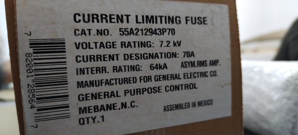 3pcs 55A212943P70 Current Limiting Fuse 70A 7.2kV 64kA Manufactured for ...