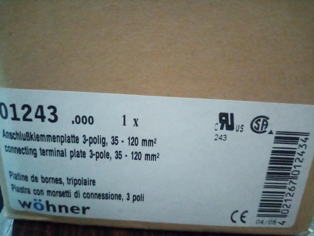 01243.000 Wohner Connecting Terminal Plate 3-pole 35-120mm2 - Panels ...