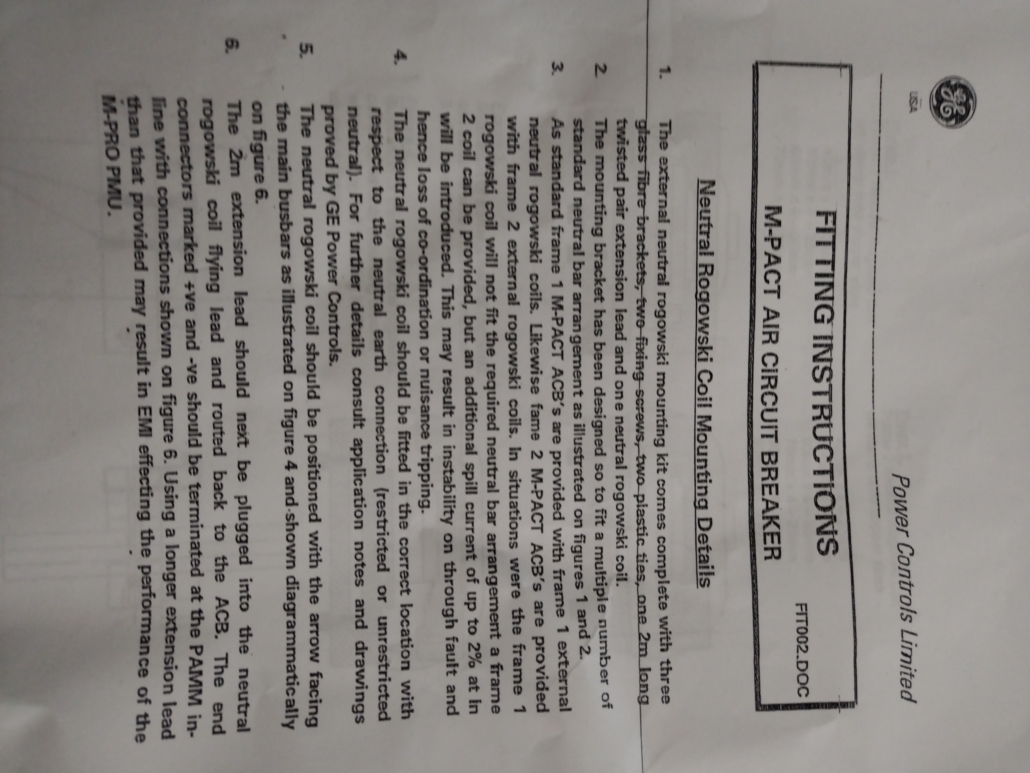 GE Neutral Rogowski Coil 2500A for GE M-PACT Air Circuit Breaker 190722 ...