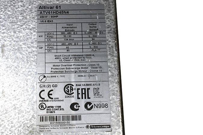 TELEMECANIQE ATV61HD45N4 SPEED DRIVE - Panels and Parts Shopping
