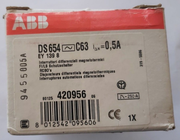 ABB DS654 C63 0.5A RCBO 63A 500mA Residual Current Circuit Breaker ...