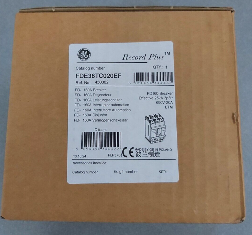 FDE36TC020EF GE Record Plus Circuit Breaker FD160 20A 690V 430002 ...