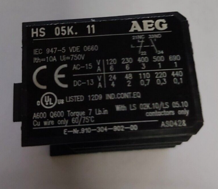 HS5K.11 AEG Auxiliary Contact Block 1NO 1NC Top Mounted 910-304-902 - Panels and Parts Shopping