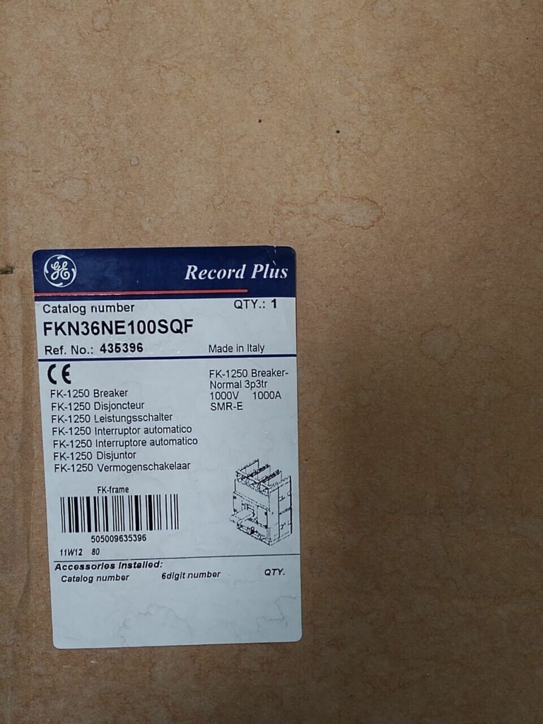 FKN36NE100SQF GE Record Plus Circuit Breaker FK1250 1000A 3P 1000V ...