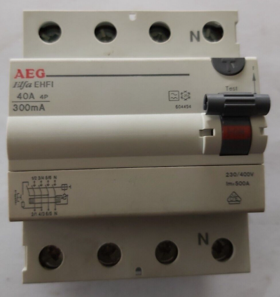 AEG EHFI 40A 300mA 4pole Residual Current Circuit Breaker RCCB Residual ...