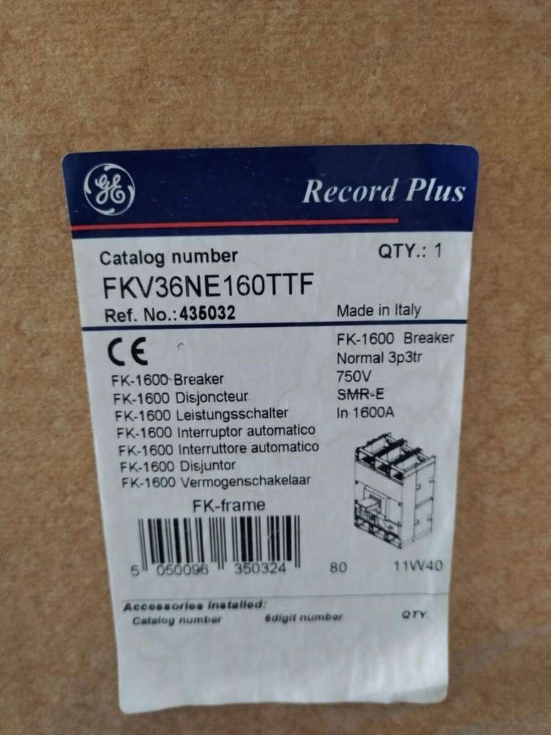 FKV36NE160TTF GE Record Plus Circuit Breaker FK1600 1600A 3P 50kA ...